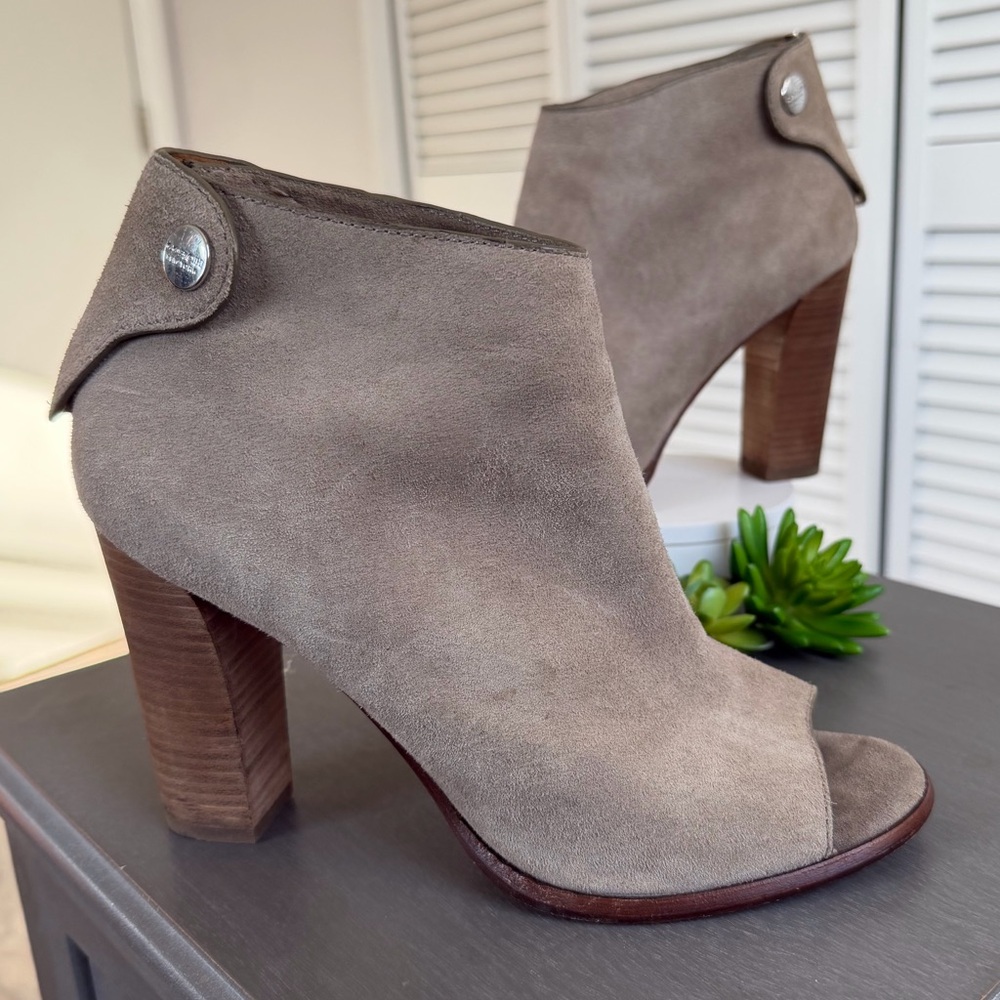 Coach Labelle Suede Leather Wood Heel Bootie Peep Toe - Gem